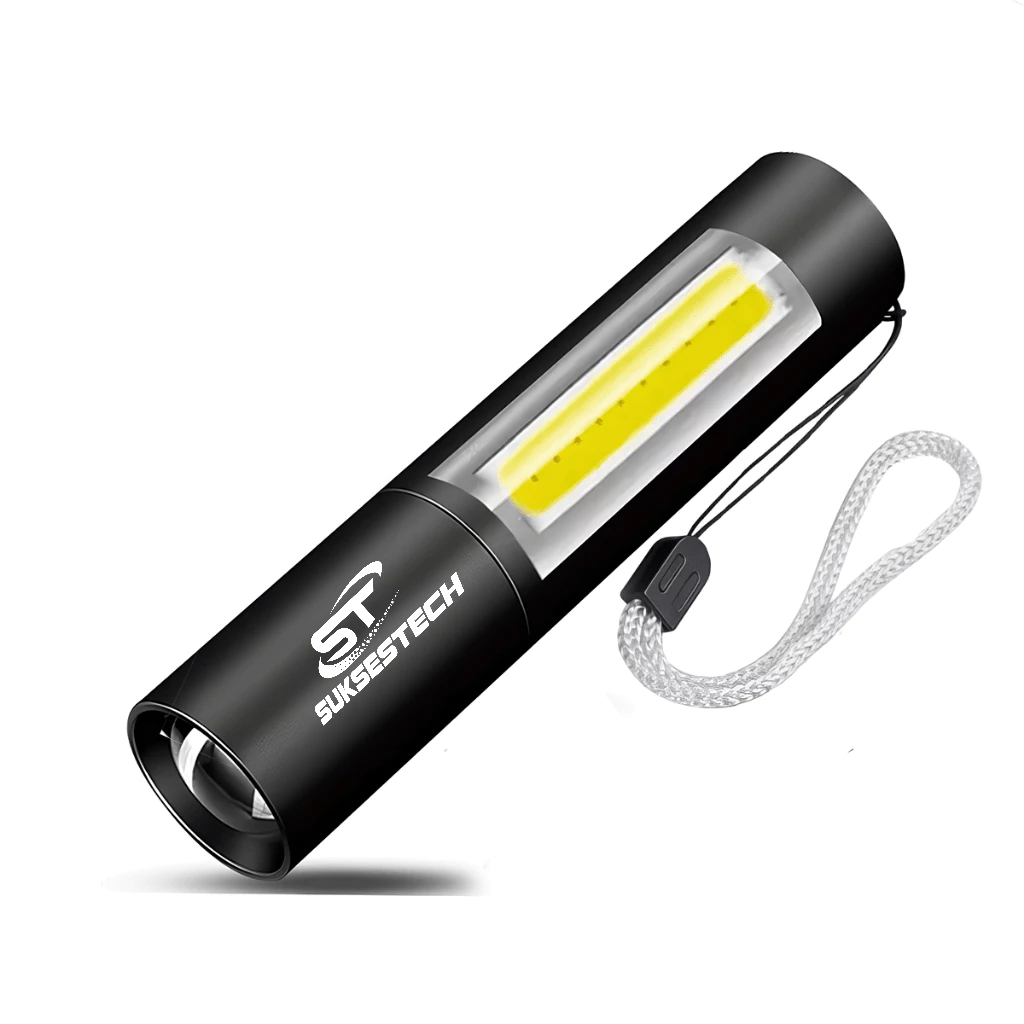 Jual Suksestech Senter Mini Aluminium 3 Mode Led COB Waterproof Senter ...