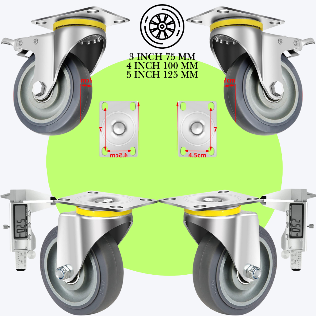 Jual RODA TROLY PU KARET ABU HEAVY DUTY 900 KG TEBAL DOUBLE BEARING REM ...