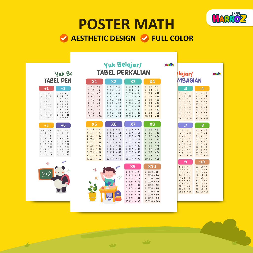 Jual Poster Edukasi Belajar Berhitung Perkalian Pembagian Penjumlahan ...