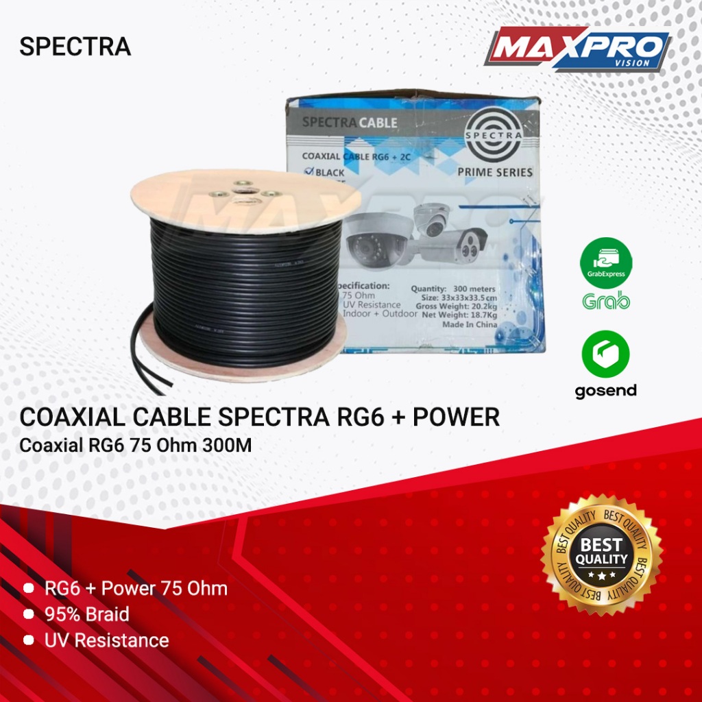 Jual KABEL COAXIAL RG6 + POWER SPECTRA (METERAN) | Shopee Indonesia