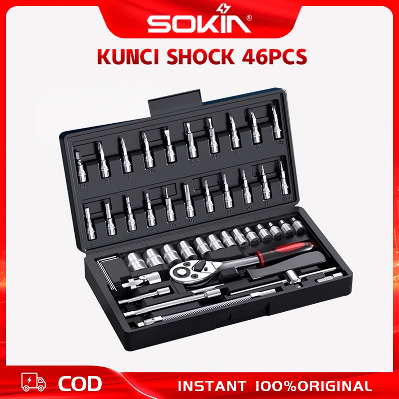 Jual SOKIN Tools kunci shock set 46Pcs kunci Socket 1/4” Motor Lengkap ...