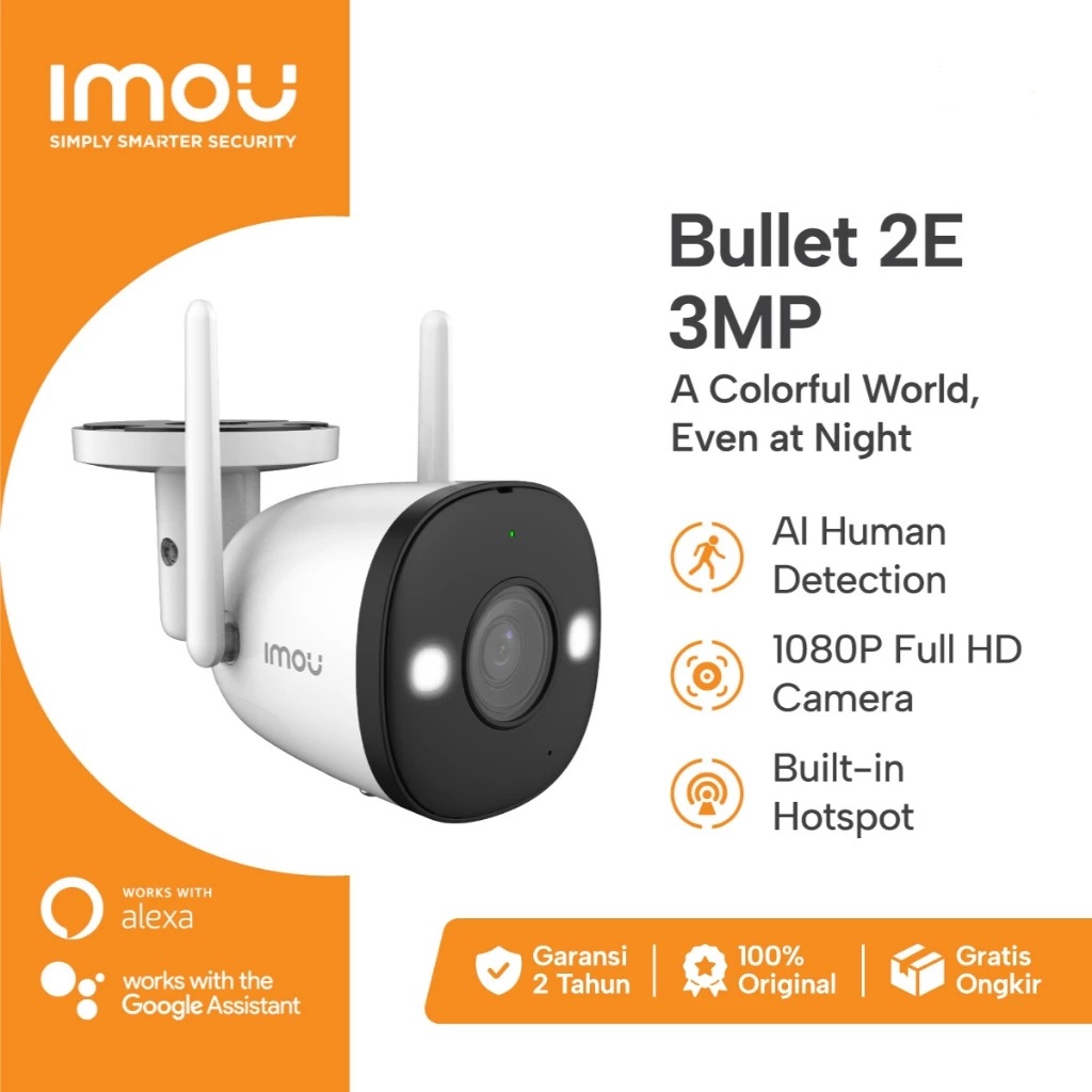 Jual IMOU BULLET 2E 3MP FHD, H.265 | AP function | Night Vision 30m ...