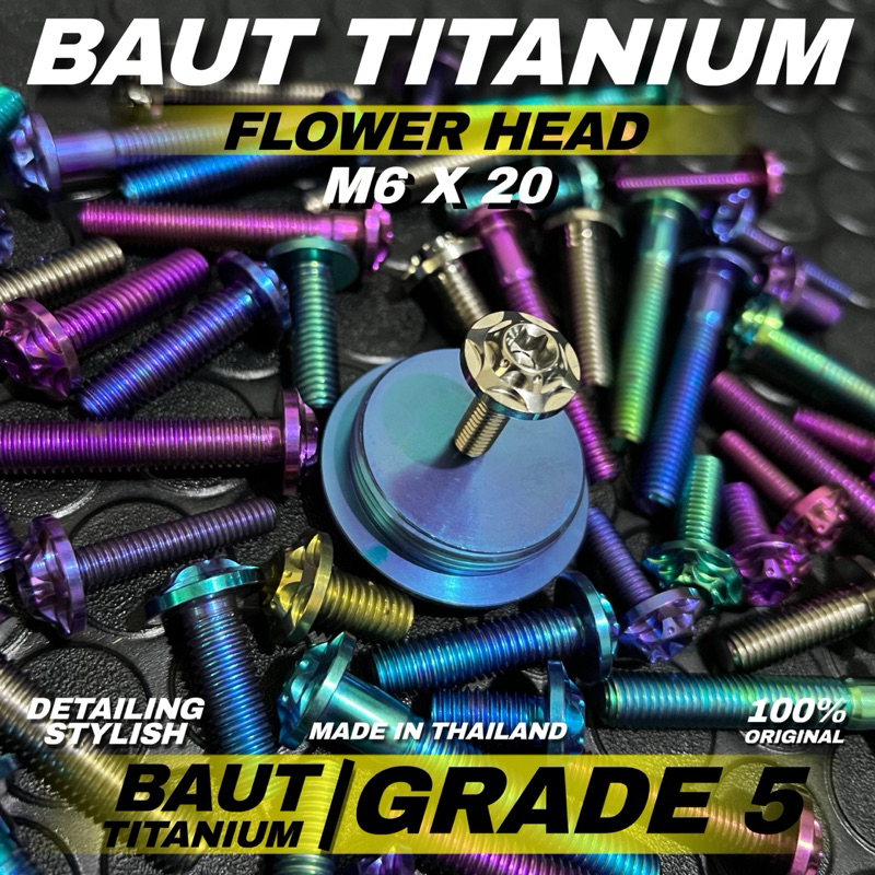 Jual BAUT TITANIUM M6 X 20 FLOWER HEAD BAUT PREMIUM BAUT TITANIUM GRADE ...