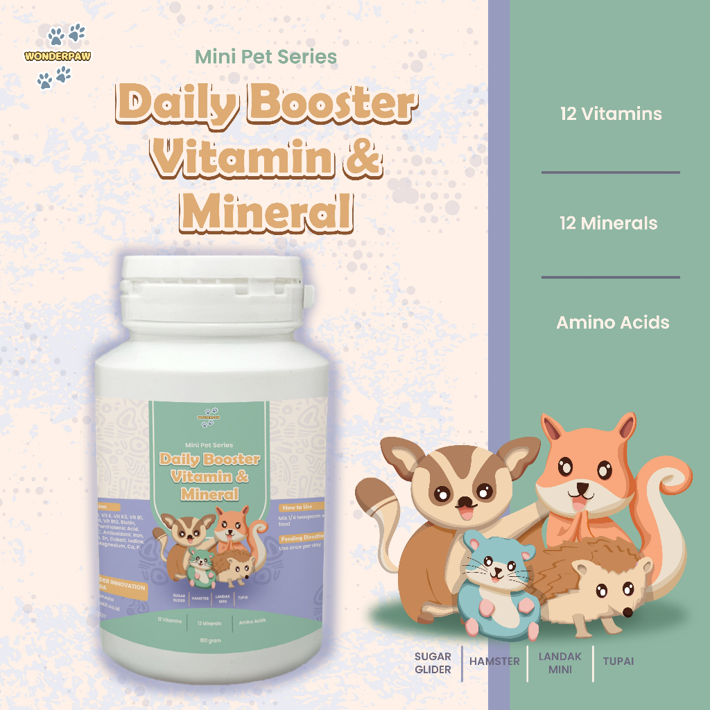 Jual Daily Booster Vitamin & Mineral Sugar Glider, Hamster, Landak Mini, Tupai Daya Tahan Tubuh ...