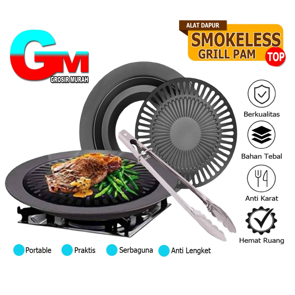Jual Smokeless BBQ Grill Pan Bulat PLUS CAPIT / Alat Panggang Portable ...