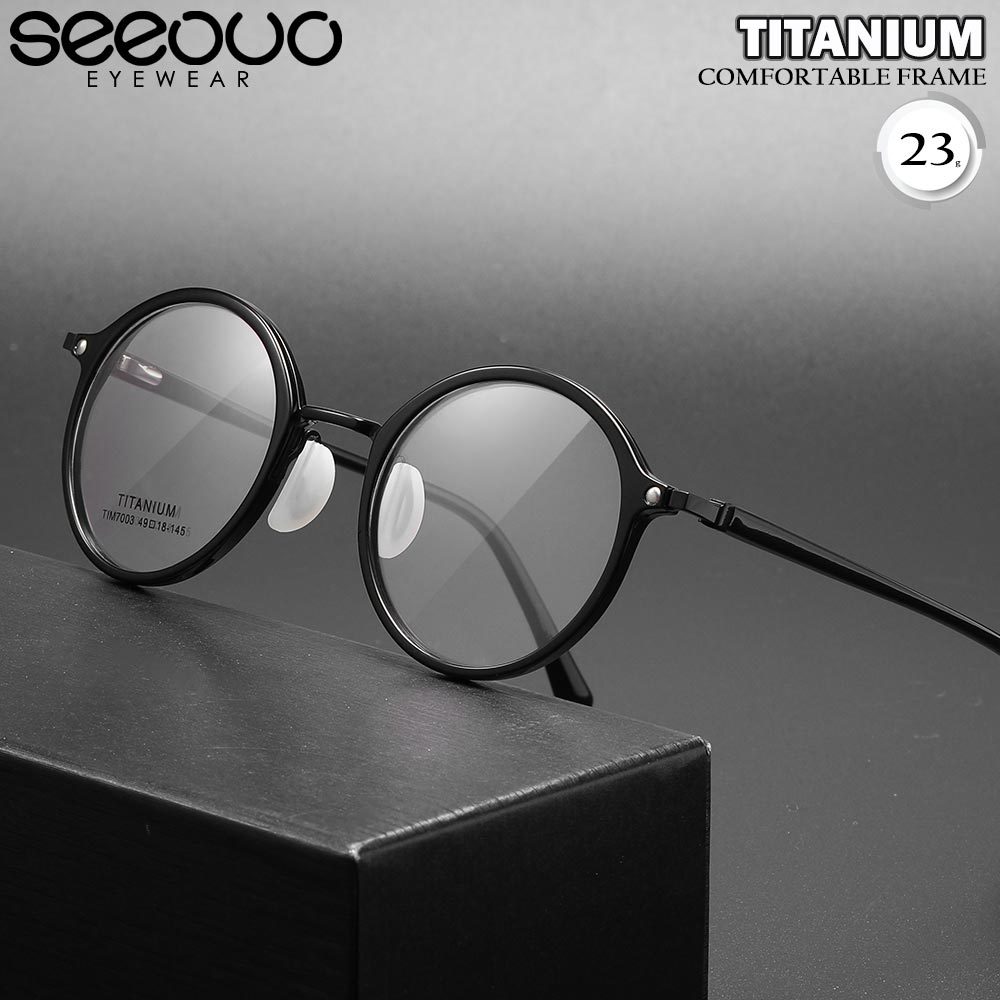 Jual Seeouo Frame Kacamata Model Bulat Retro Stylish Bahan Titanium High Quality Lensa Plano ...