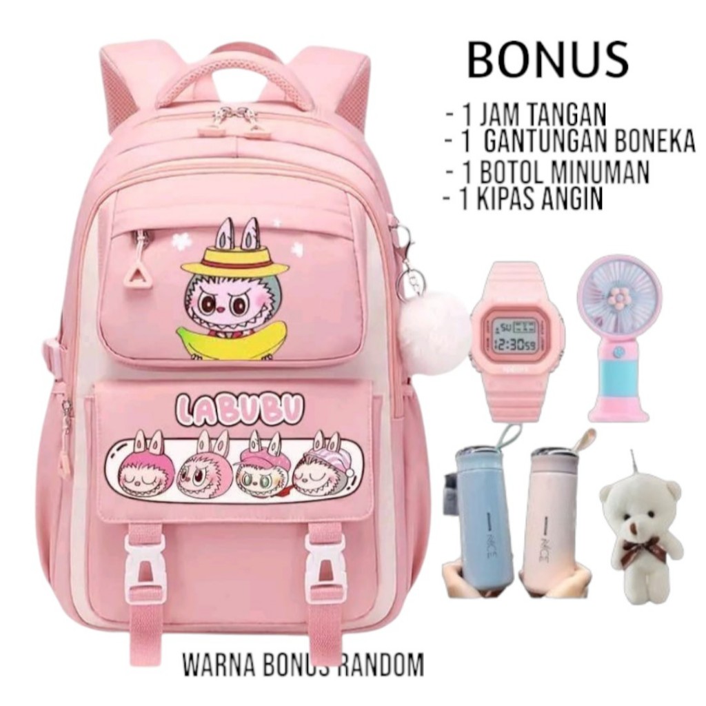 Jual Tas Ransel Anak Perempuan LABUBU Bags Tas Sekolah Anak SD Free Botol Minum Kipas Angin ...