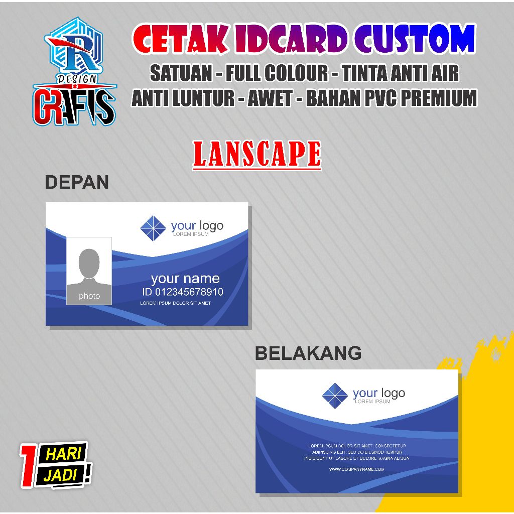 Jual Cetak Custom ID Card / Kartu Identitas PVC Satuan 2 Sisi Sehari ...