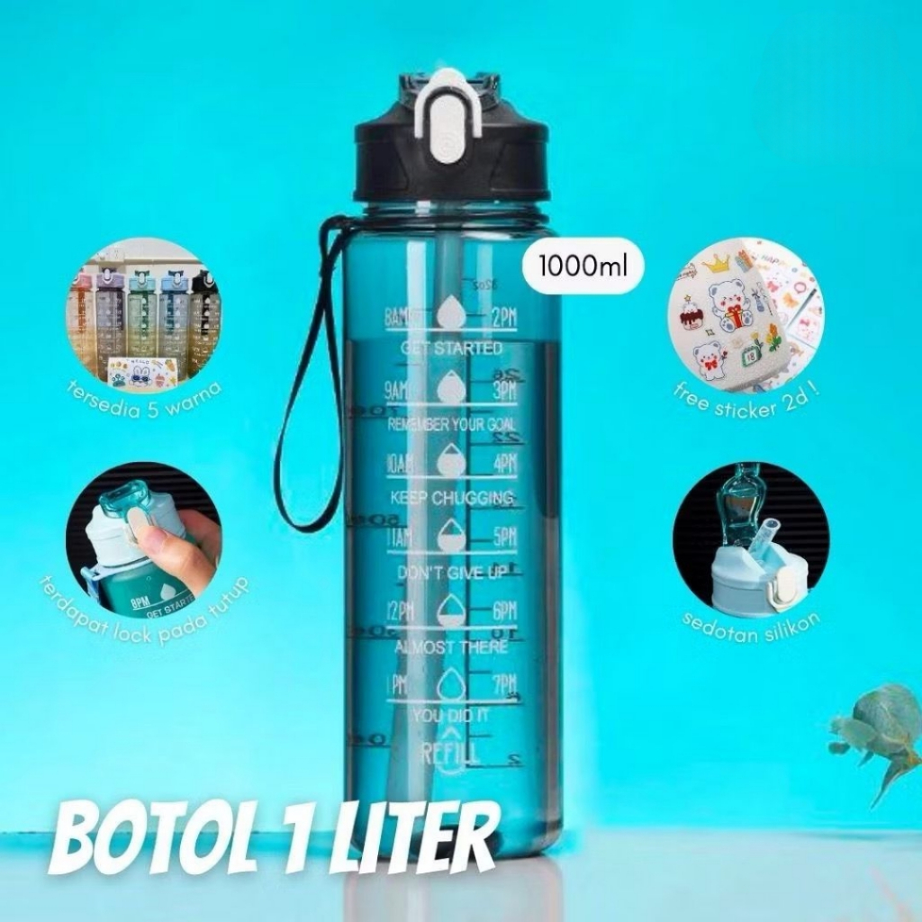 Jual BOTOL MINUM 1 LITER BENING TRANSPARAN / BOTOL AIR MINUM ANAK SEKOLAH SEDOTAN ANTI BOCOR ...