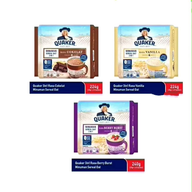 Jual Quaker 3 in 1 minuman cereal oat coklat / berry burst / vanila 224 ...