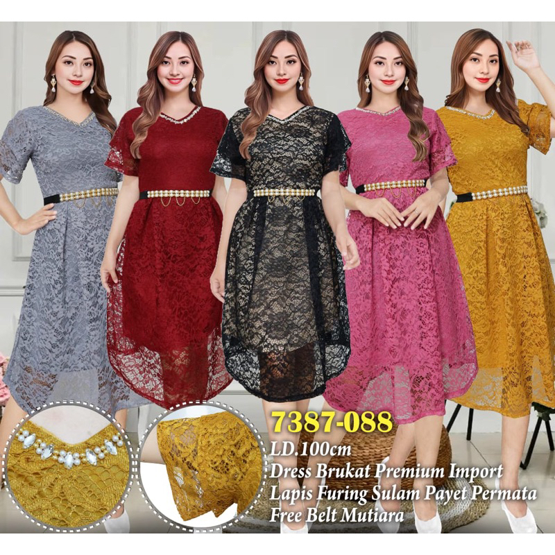 Jual LD 100 dress pesta brukat 7387 banyak warna bisa seragaman baju natal | Shopee Indonesia