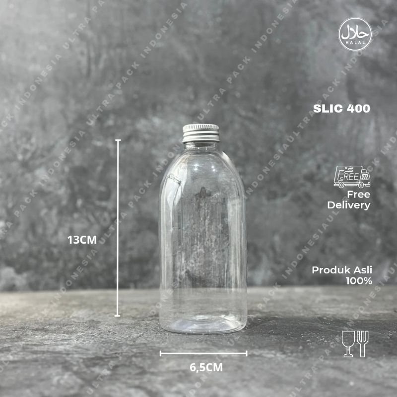 Jual KEMASAN MINUMAN BOTOL FOOD GRADE - PET SLIC 400ML CLEAR + TUTUP ULIR ALUMINIUM SILVER ...