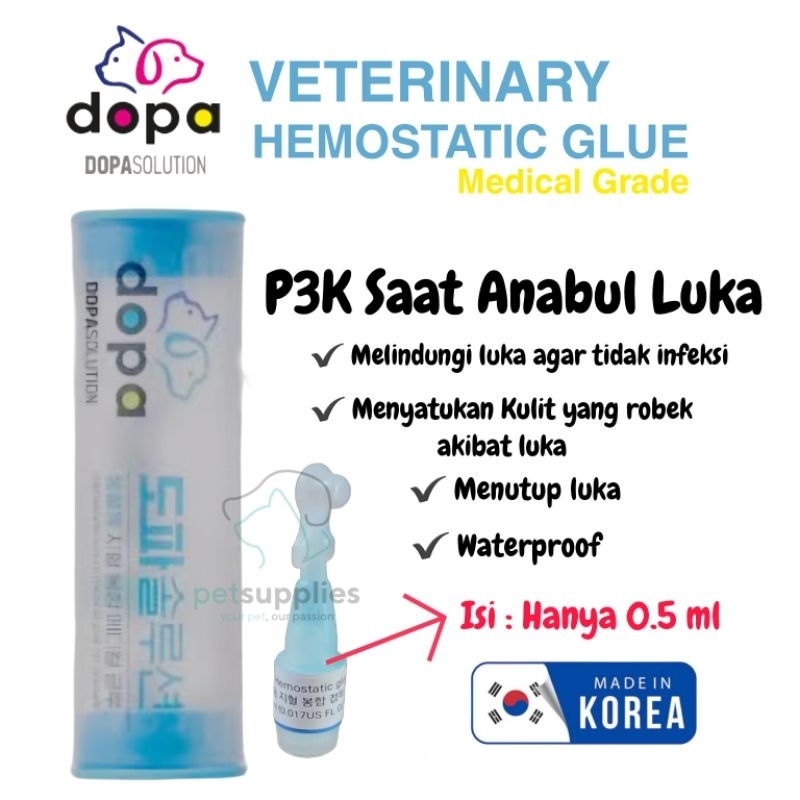 Jual Obat Luka Anjing Kucing Lem Medis untuk Luka Hewan Dopa Solution Veterinary Hemostatic Glue ...