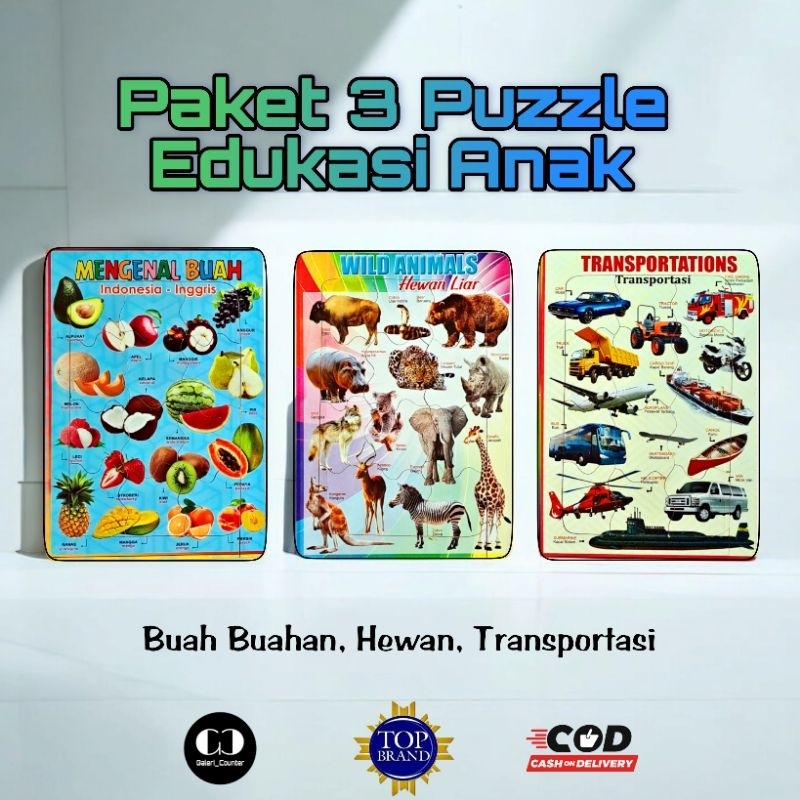Jual PUZZLE KAYU PAKET 3 PUZZLE EDUKASI ANAK JUMBO | Shopee Indonesia