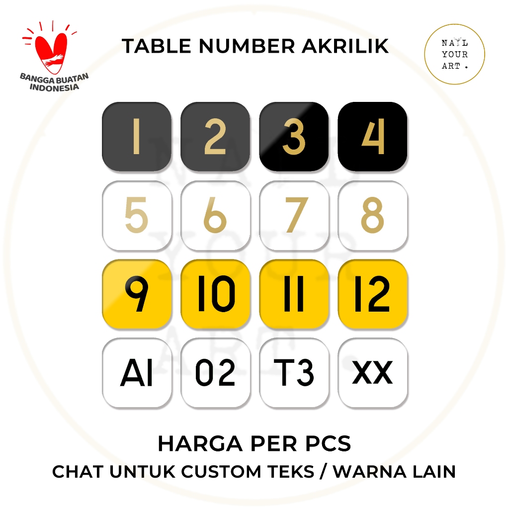 Jual Sign Akrilik Tempel NOMOR MEJA KOTAK 5 CM - Nail Your Art - Table Number Kecil AKRILIK ...