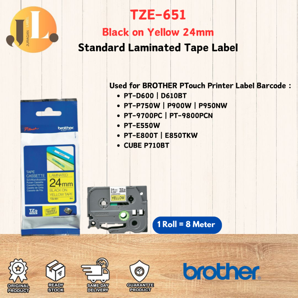 Jual BROTHER TZe-651 24mm PTouch Tape Label Barcode TZe651 Black on ...