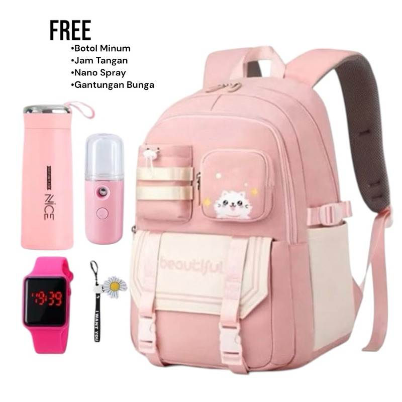Jual Tas Ransel Anak Perempuan 5IN1 Motif Beautiful Backpack Anak Sekolah SD SMP Tas Ransel ...