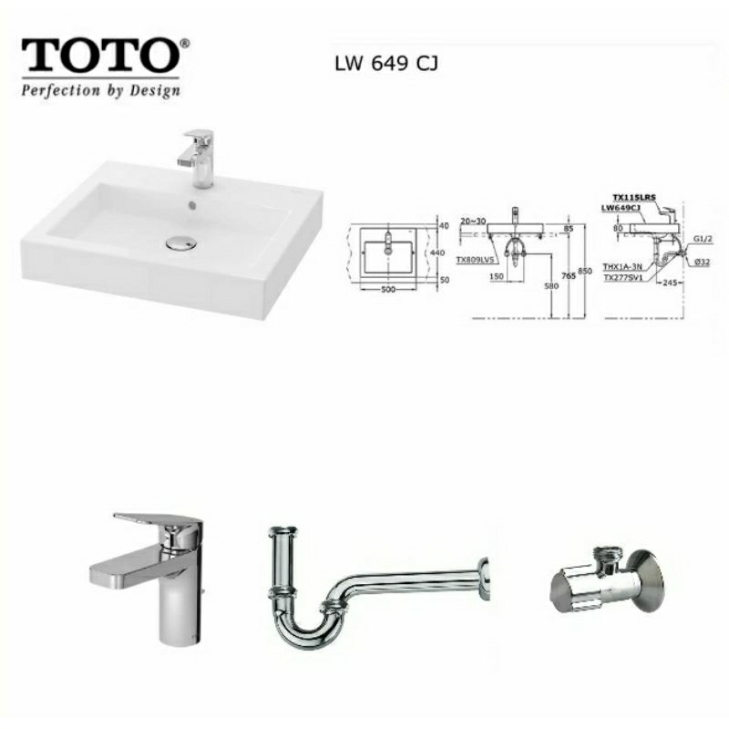 Jual Wastafel TOTO LW649CJ W/F Complete Set Kran Panas Dingin ...