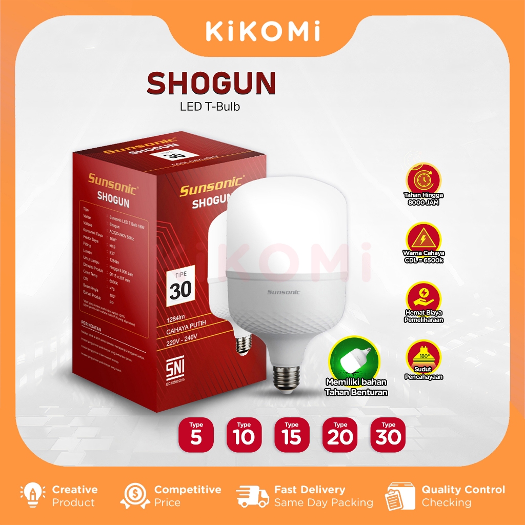 Jual SUNSONIC SHOGUN LAMPU BOHLAM LED 4W 5W 8W 9W 10W Cahaya Putih ...