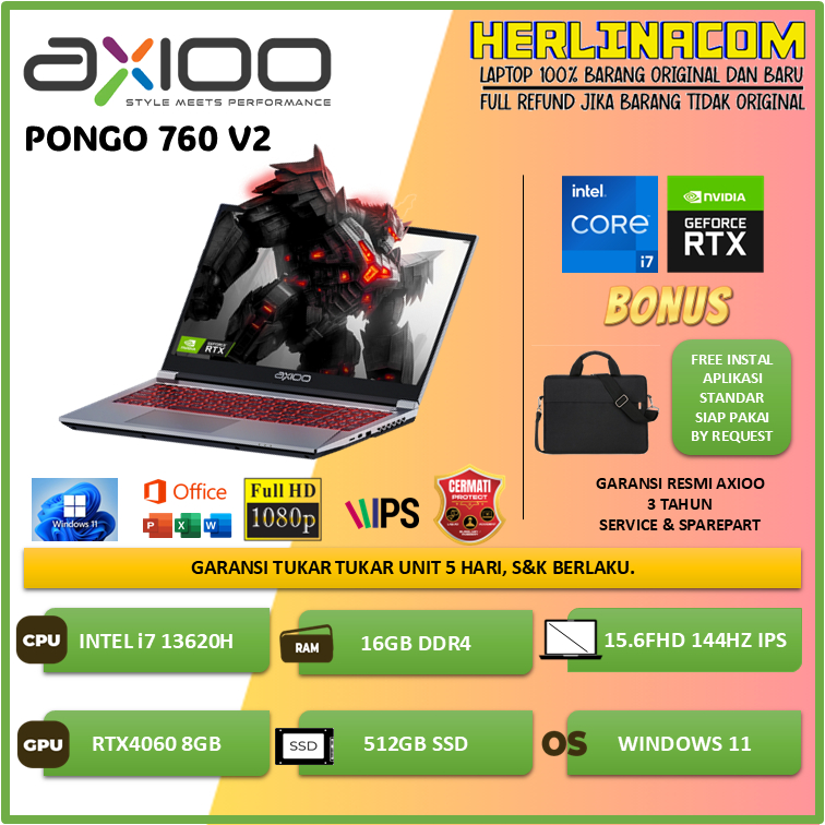 Jual AXIOO PONGO 760 V2 i7 13620H RTX4060 8GB/ 16GB 512GB SSD WINDOWS ...