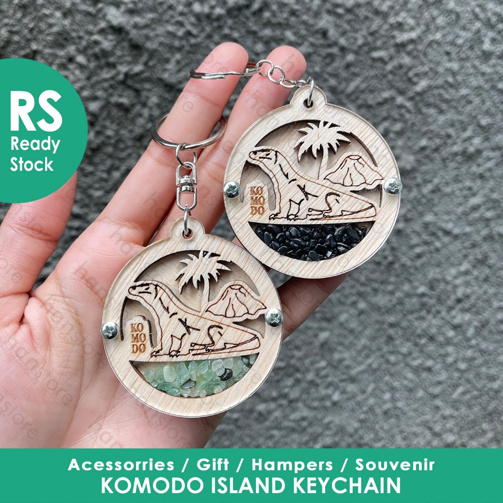 Jual RS KOMODO ISLAND Gantungan Kunci kayu + batu Keychain / oleh oleh ...