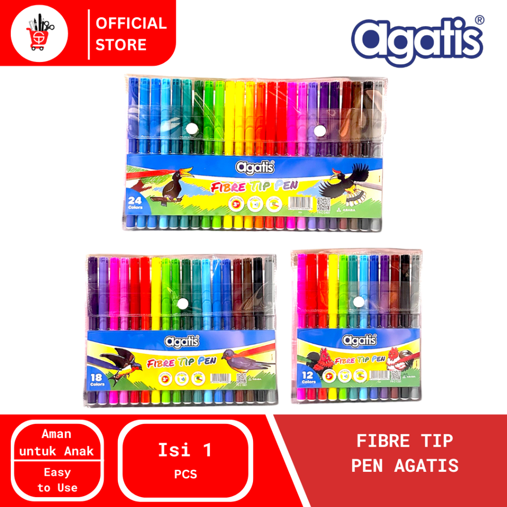 Jual Fibre Tip Pen | Marker | Spidol Warna Agatis 12, 18 & 24 Warna (1 ...