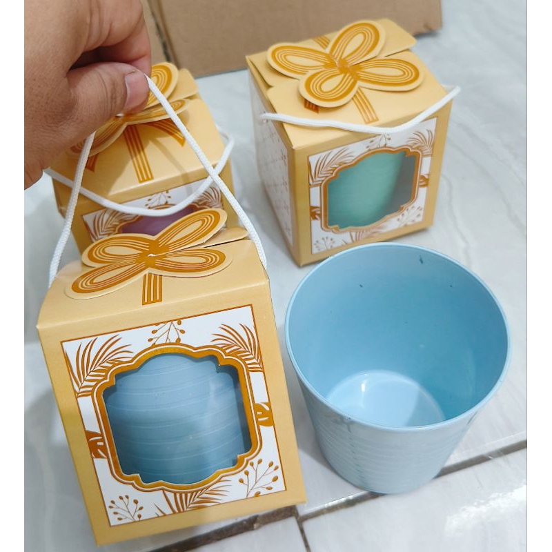 Jual ISI 50 pcs souvenir pernikahan gelas warna kemasan box tali ...