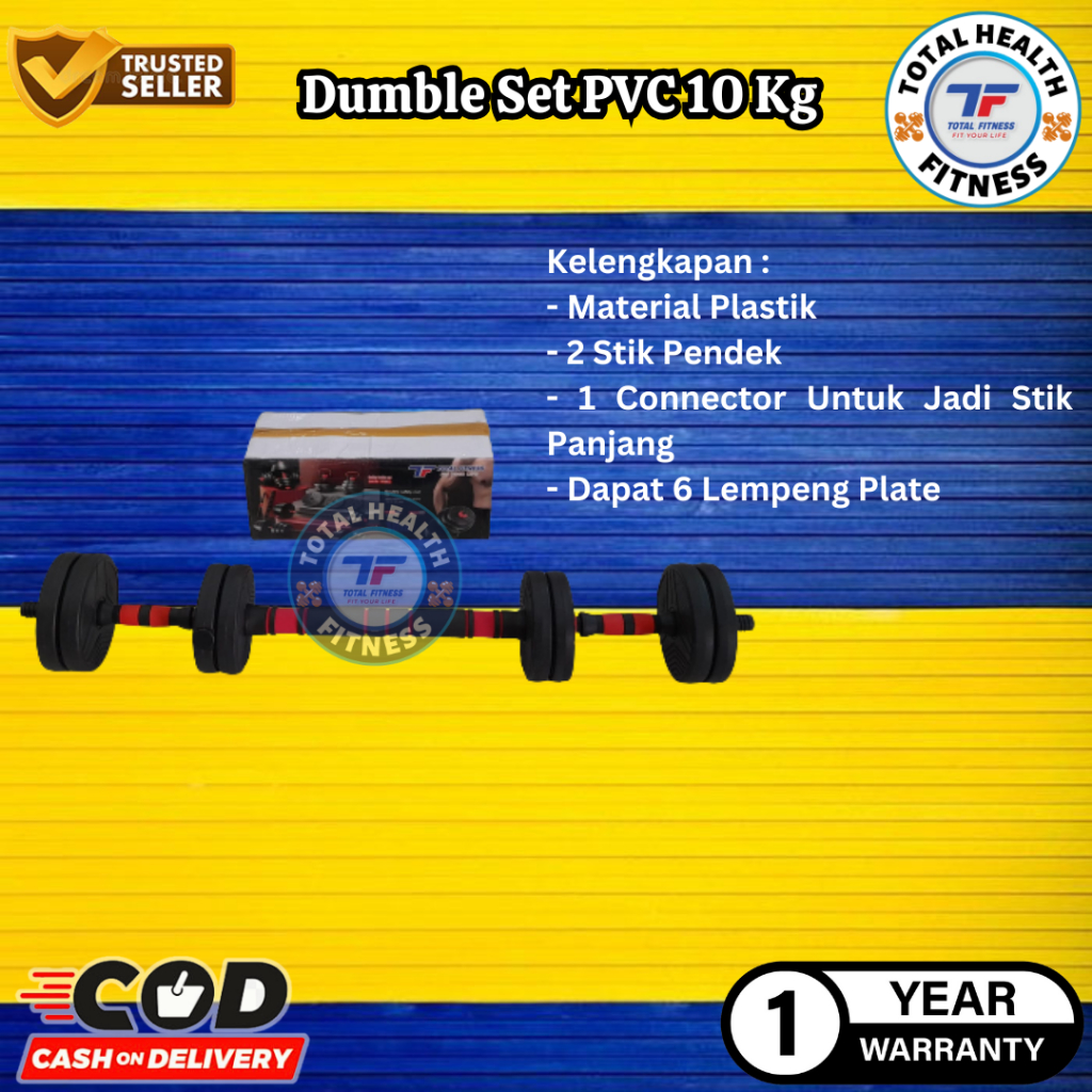 Jual Alat Olahraga Angkat Beban Dumble Set PVC 10 Kg Total Fitness - Barbel 10 Kg - Alat Fitness ...