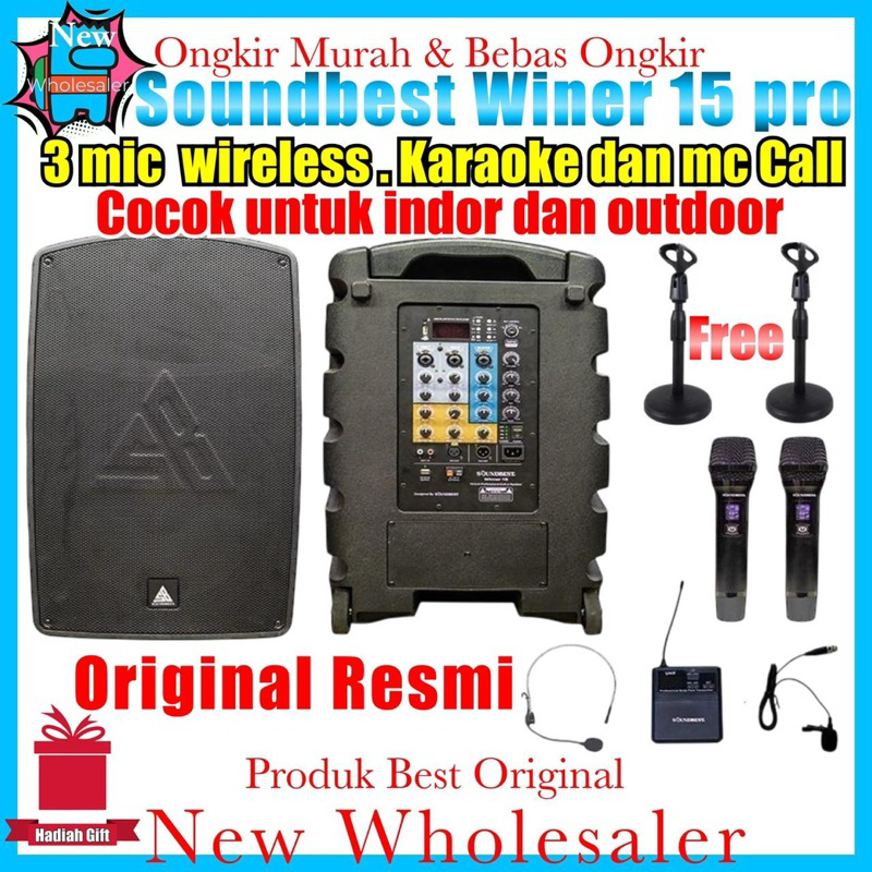 Jual Speaker Aktif 15 inch Soundbest Portable Winner 15 pro Original Garansi 3 mic wireless ...