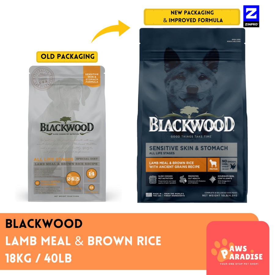 Jual BLACKWOOD Dog Food All Life Stages Lamb Meal & Brown Rice 18KG / 40lb Breeder Pack | Shopee ...