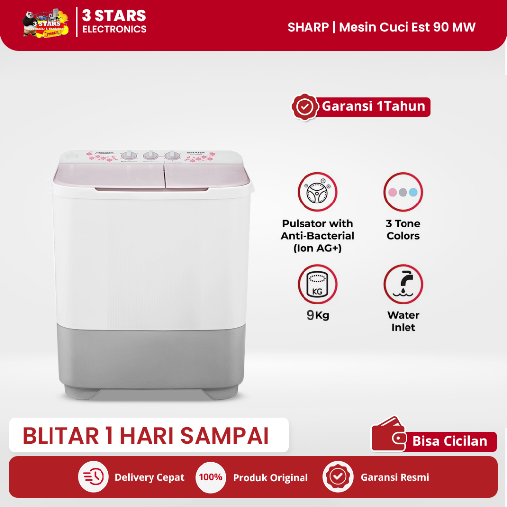 Jual Mesin Cuci 2 Tabung SHARP Est 90 MW Low watt Cuci dan Kering ...