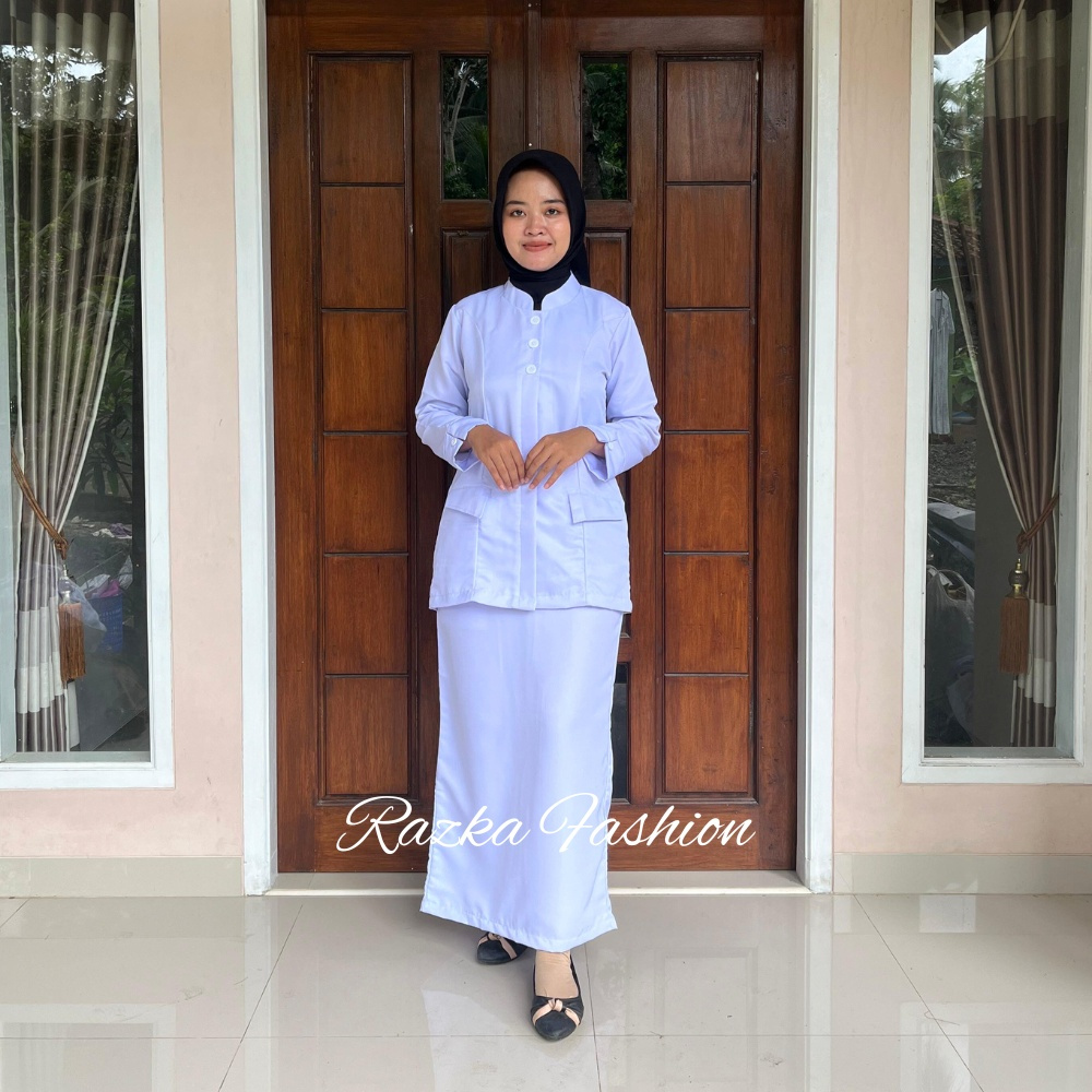Jual Setelan Seragam Putih Perawat Dinas Wanita Model Saku Bawah ...