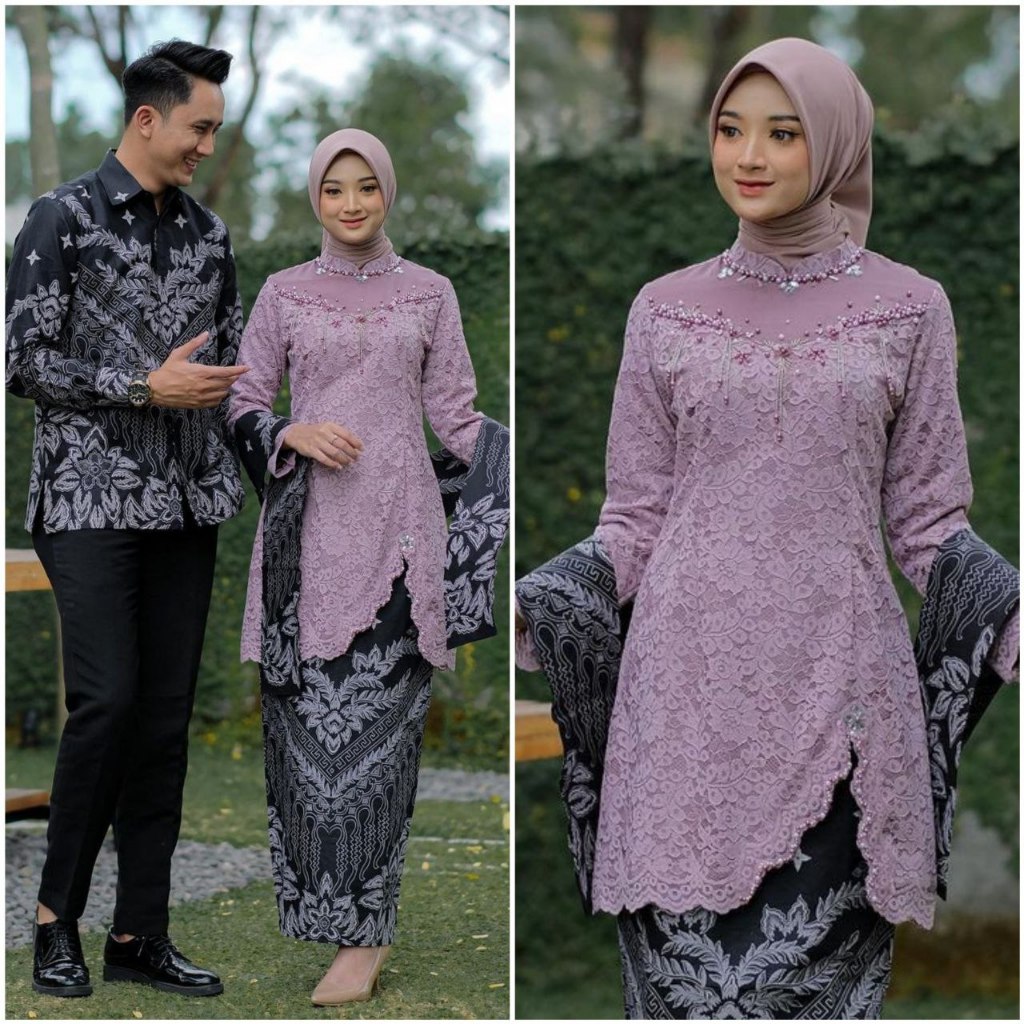 Jual Set Couple Kebaya Wisuda Kinara Modern Terbaru Brukat Batik Bahan Katun Prima Tunangan ...