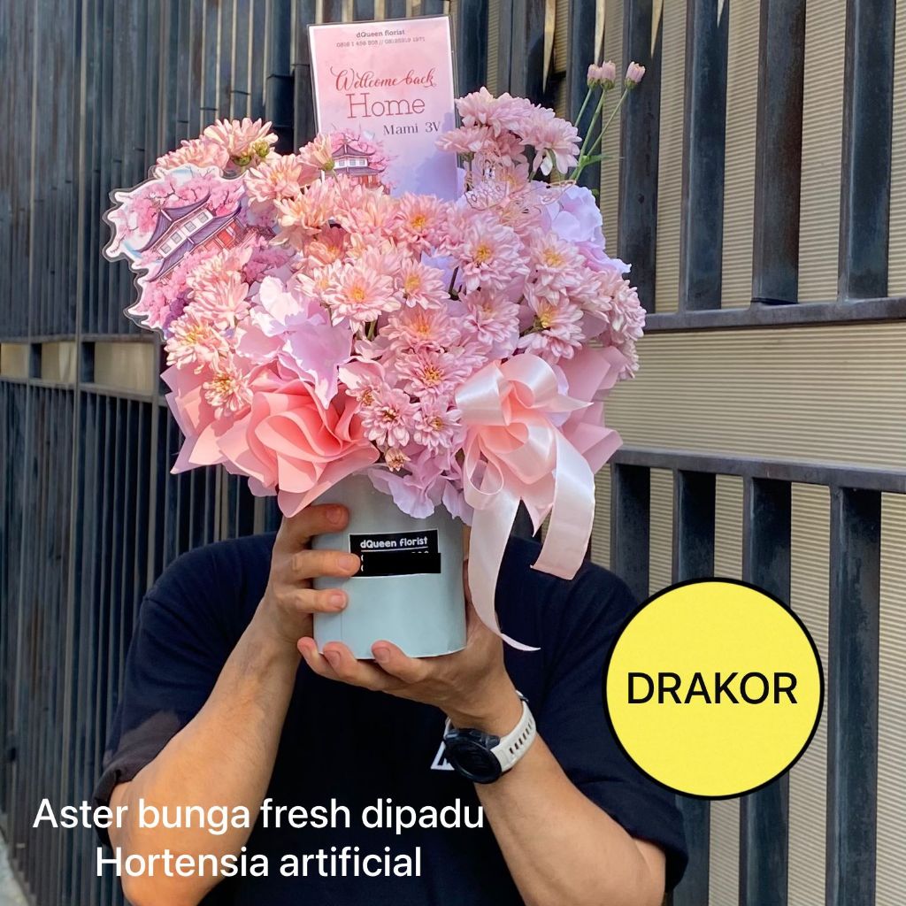 Jual Bunga Box “DRAKOR” bunga ster fresh mix hortensia artificial | Shopee Indonesia