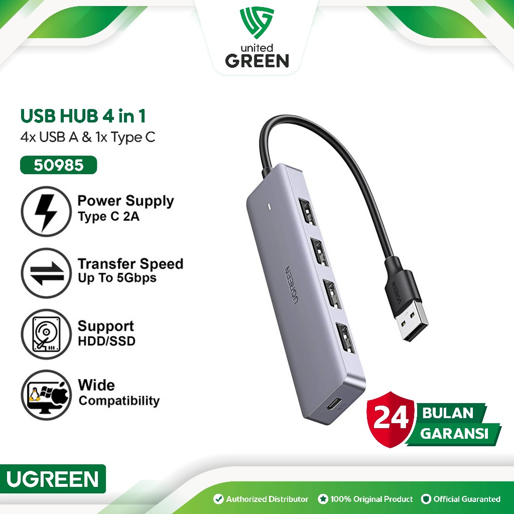 Jual UGREEN USB Hub 4 Port USB 3.0 Female Adaptor Converter Metal Plate Slim Adapter USB 50985 ...
