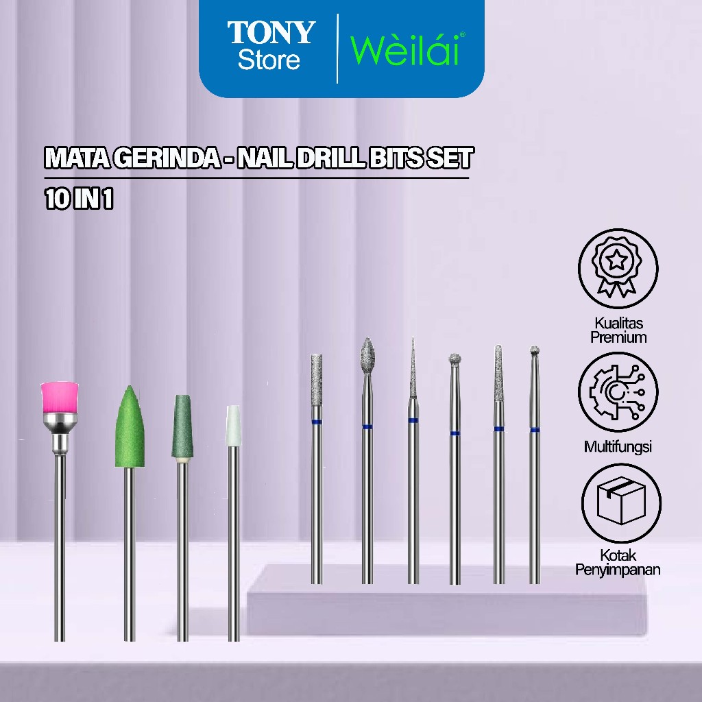 Jual WEILAI 10 in 1 #1 Mata Gerinda Kuku/Nail Drill Bit/Set Bit Gerudi ...