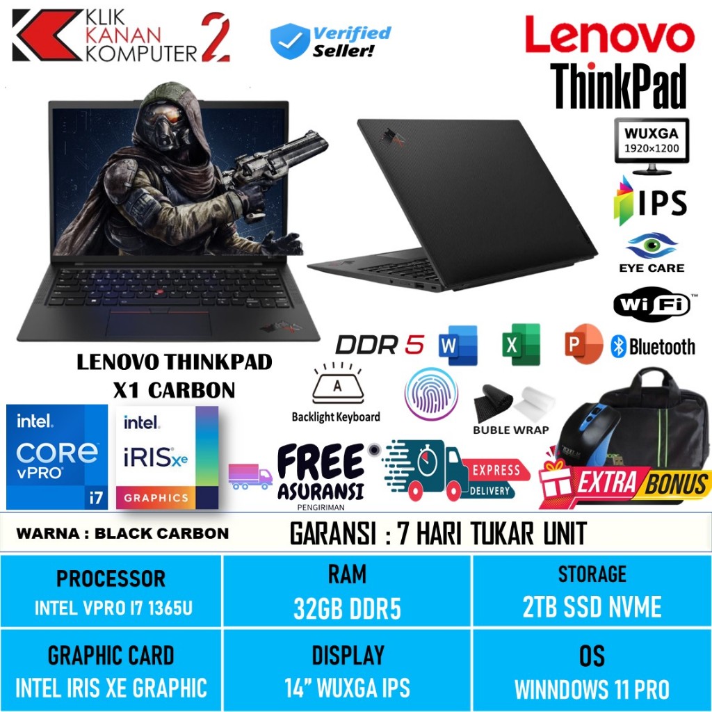 Jual Promo Laptop LENOVO THINKPAD X1 CARBON Intel Core VPRO i7 1365U ...