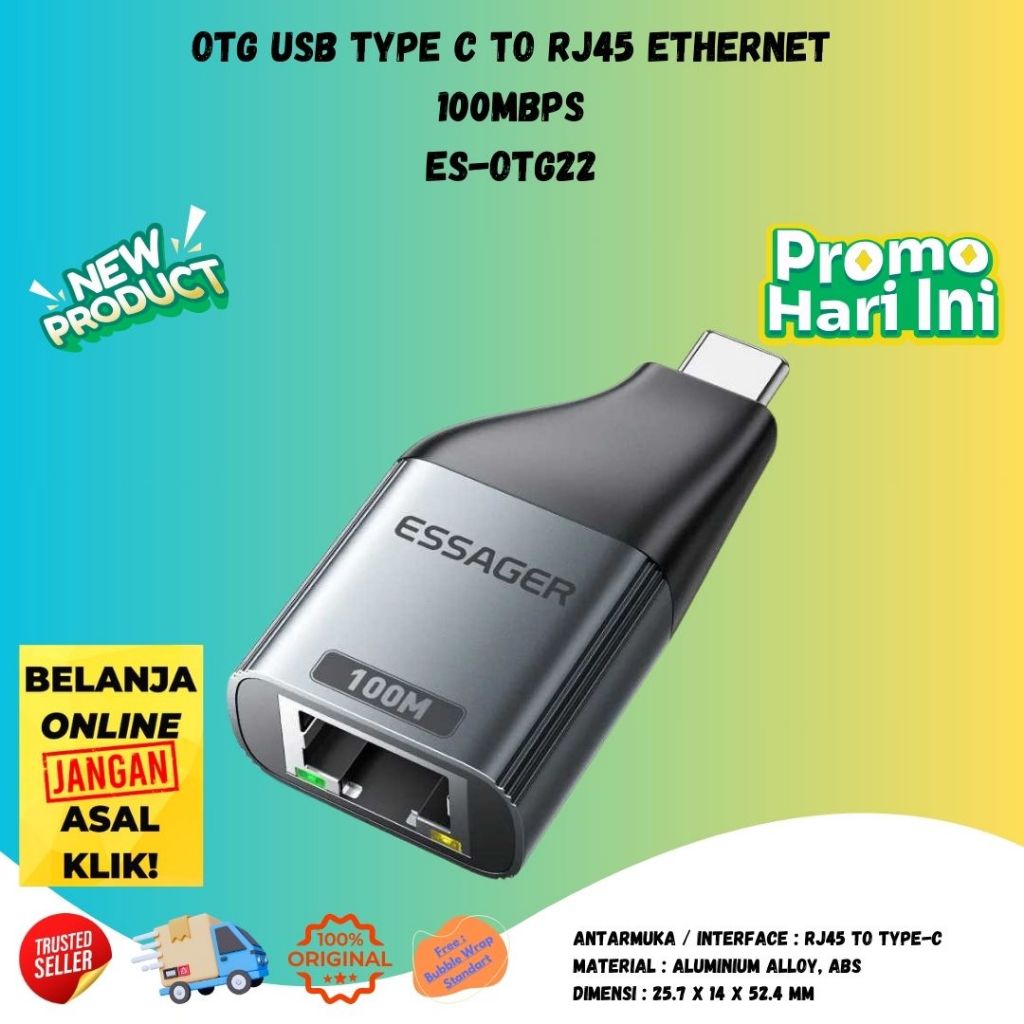 Jual OTG LAN RJ45 to Type C Ethernet Adapter 100Mbps ES-OTG22 Desain ...