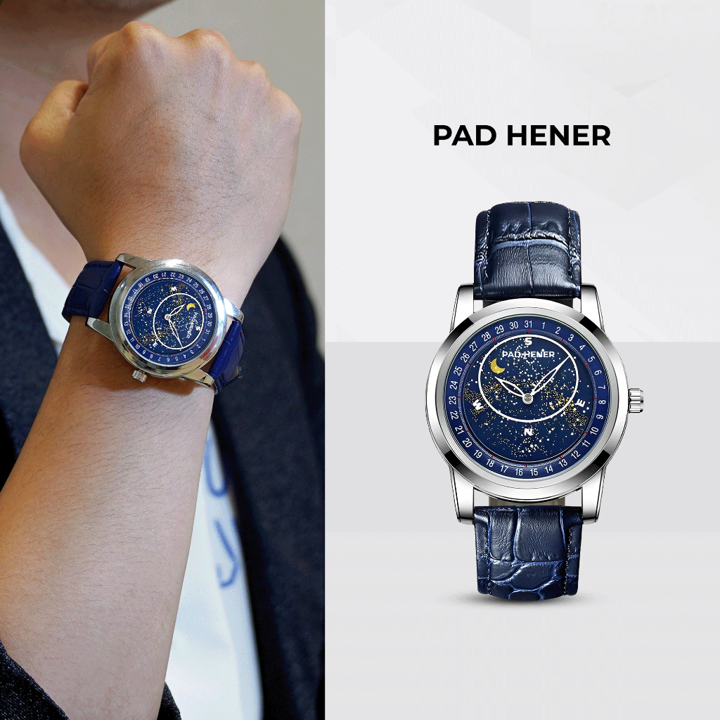 Jual PAD HENER Astro Automatic Movement Blue Leather Jam Tangan Pria Wanita Anti Air 41mm ...