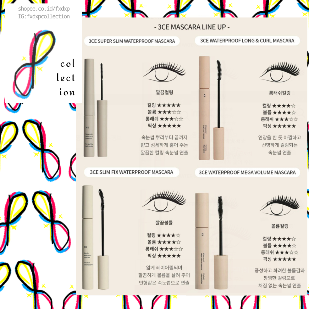 Jual 3CE Slim Fix 6.5g / Super Slim 3g / Long & Curl 5.5g / Mega Volume ...