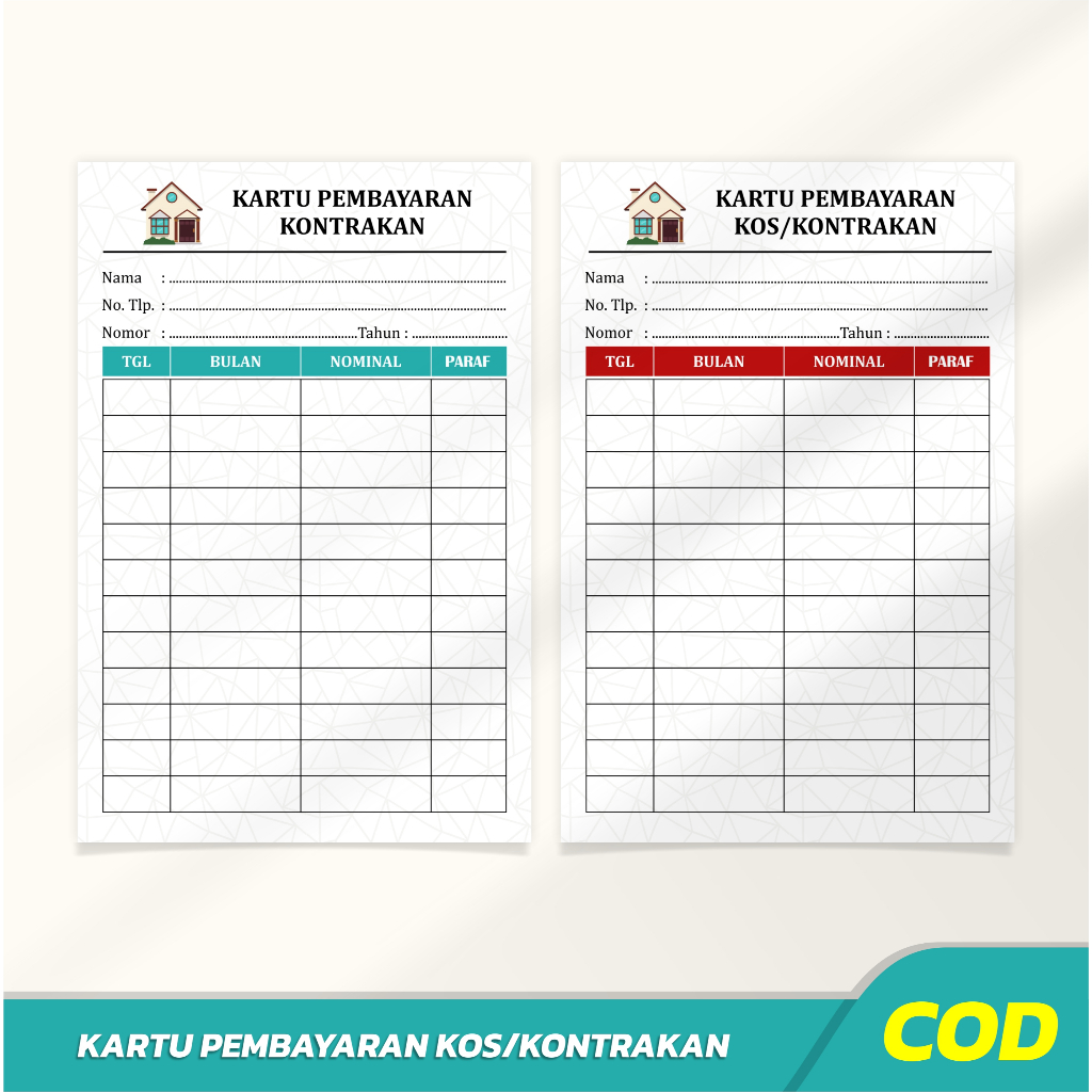 Jual ( ISI 50 ) Kartu Iuran Pembayaran Kos Kontrakan | Shopee Indonesia