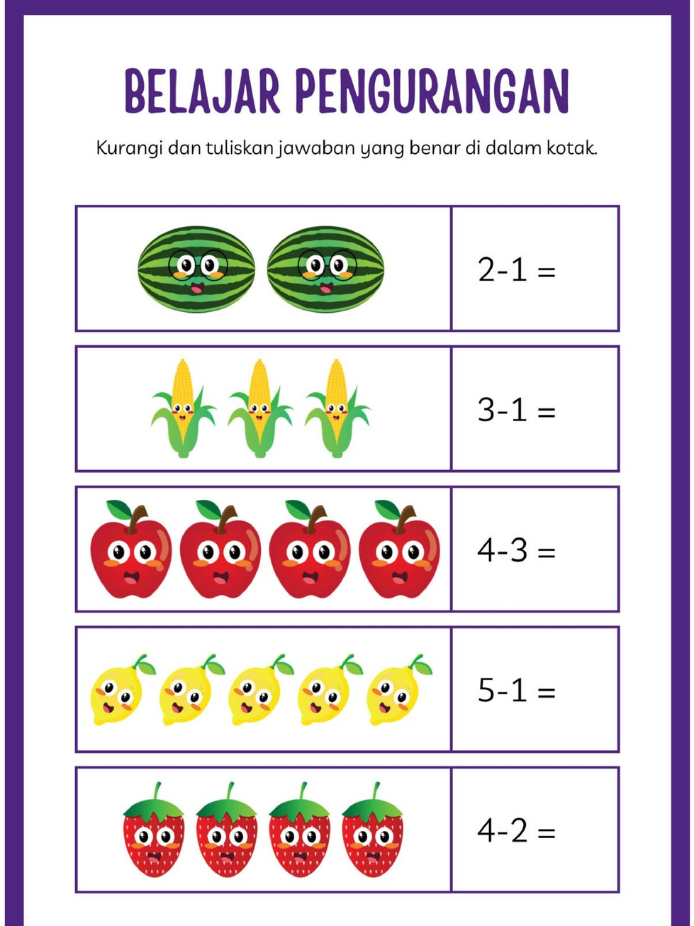 Jual Hard Copy Worksheet Belajar Pengurangan | Shopee Indonesia