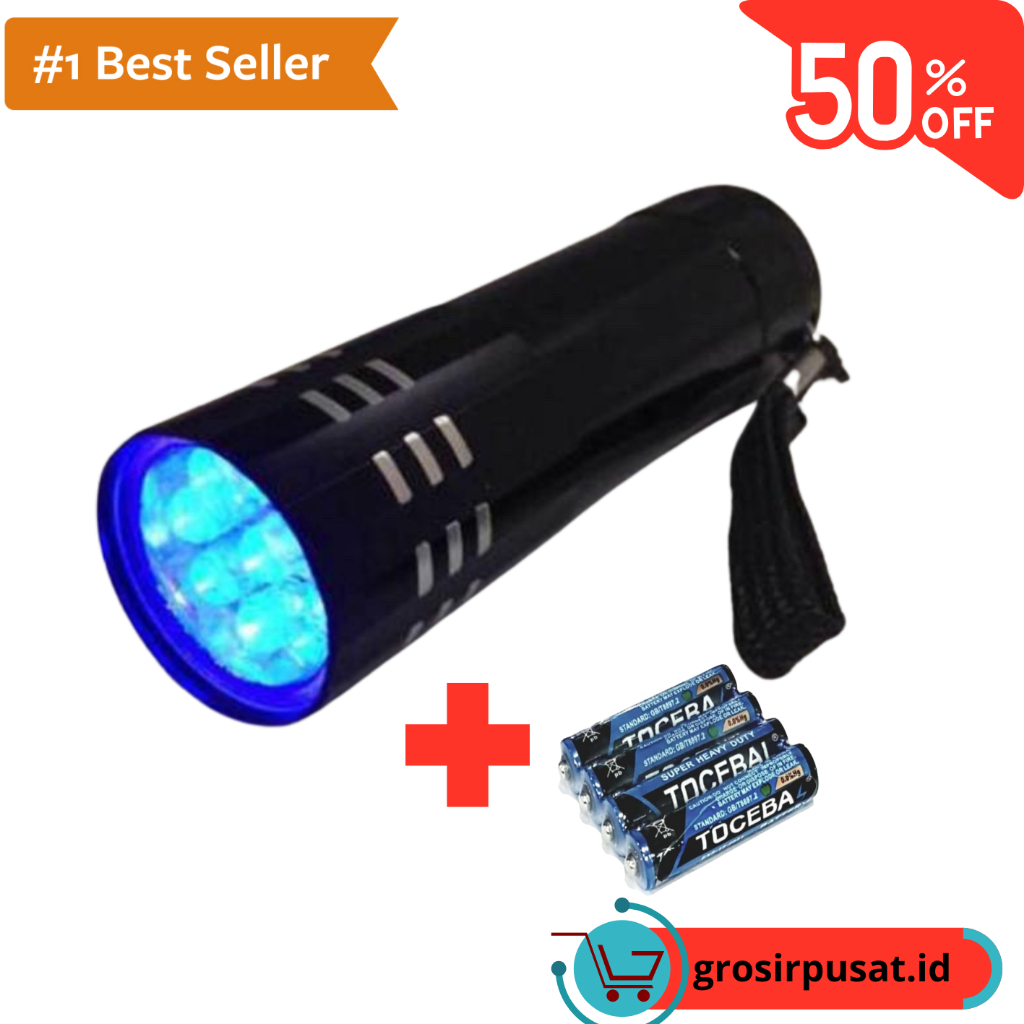 Jual TERBAIK Senter Kecil Ultraviolet 400 nm 9 LED / Center UV 9 Lampu 400 nm / Senter Kecil ...