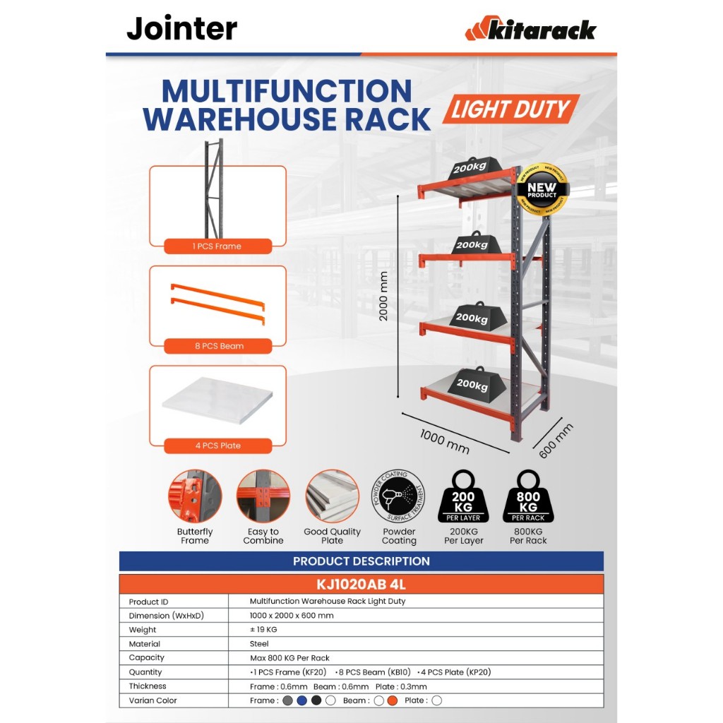 Jual KJ1020 Series Jointer Rack Gudang Besi 2M Panjang 1 Meter Light ...