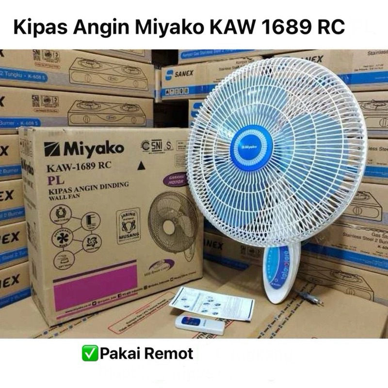 Jual Wall fan + remote Miyako KAW 1689 RC. 16 inch kipas angin dinding ...