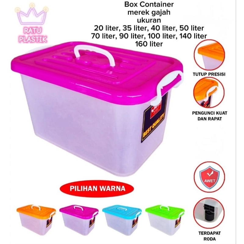 Jual Container Box Gajah Putih Ukuran 20L, 35L, 40L, 50L, 70L, 90L, 100L, 140L, 160L | Shopee ...