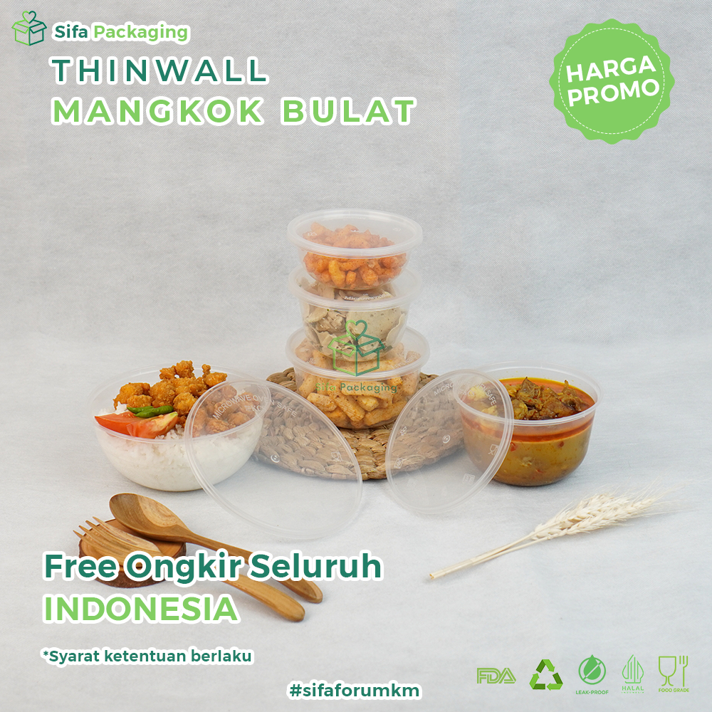 Jual Thinwall Mangkok Bulat + Tutup 200ml 300ml 400ml 450ml 500ml 650ml ...