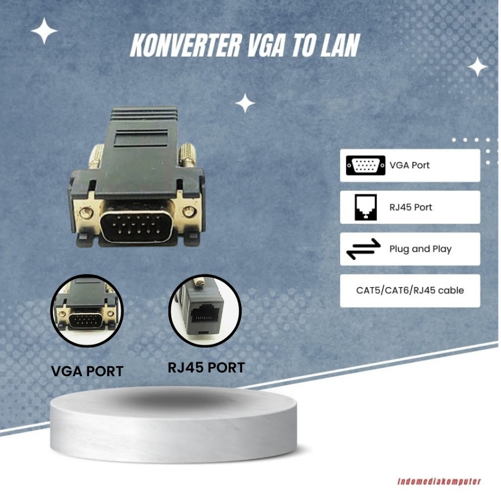 Jual Konverter VGA To LAN VGA Extender Male To LAN CAT5 CAT6 RJ45 VGA ...
