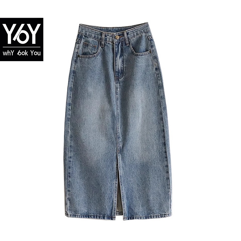 Jual Y6Y - Fashion wanita rok jeans HighWaist A-Line Split depan gaya ...