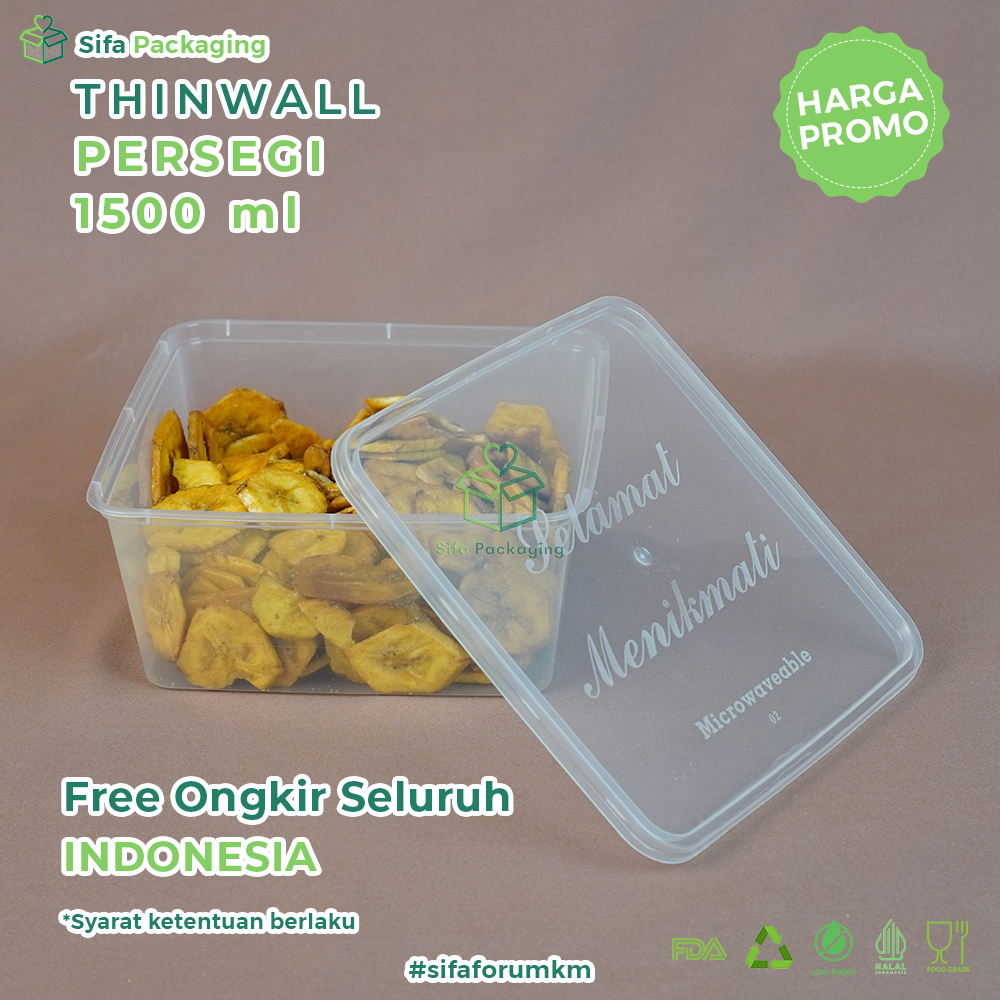 Jual Kotak Thinwall Wadah + Tutup 1500ml Kotak Makanan Wadah Plastik ...